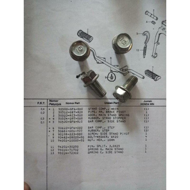 Jual Baut Barstep Step Depan Honda Win 100 Grand Prima Supra C70 CB ...