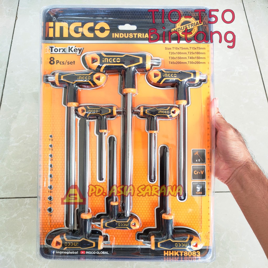Jual T-Handle Torx Wrench T10-T50 Set 8pcs INGCO HHKT8083 Kunci Bintang ...