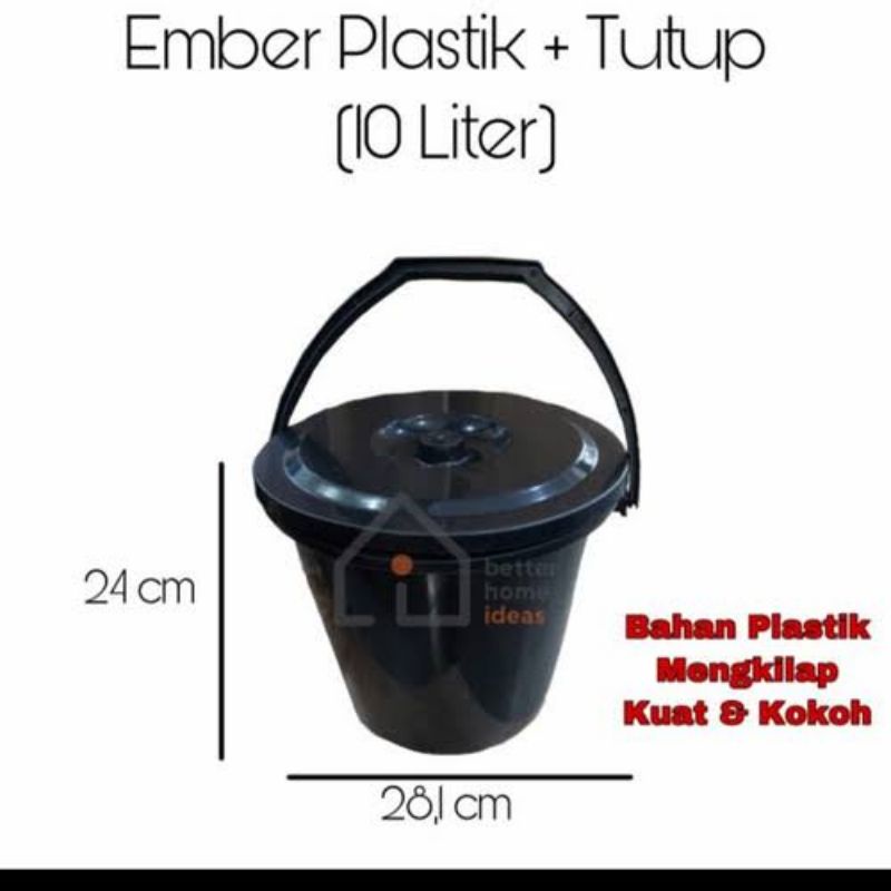 Jual Ember Hitam Tutup Plastik Awet Kuat Tebal Kapasitas 10 Liter 10L ...