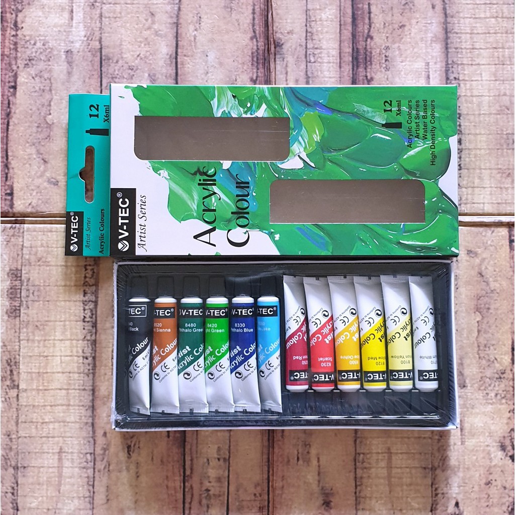 Jual 1set Cat Akrilik V-Tec 12 Warna Tube 6ml - Acrylic Colour Artist ...
