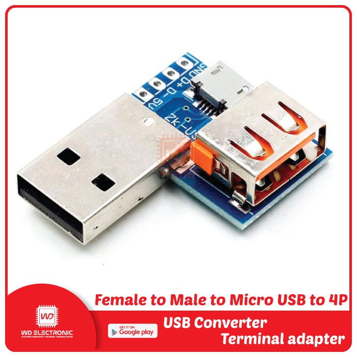 Jual USB Converter Female to Male to Micro USB to 4P Terminal Adapter ...