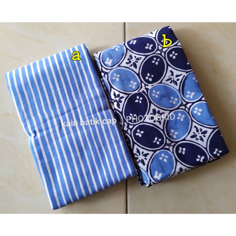 Jual Kain Batik Cap Halus Biru Motif Kawung Mix Garis Lurik Kain Batik ...
