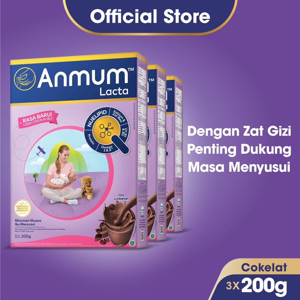 Jual Anmum Lacta Susu Nutrisi Ibu Menyusui Cokelat 3 x 200g | Shopee ...