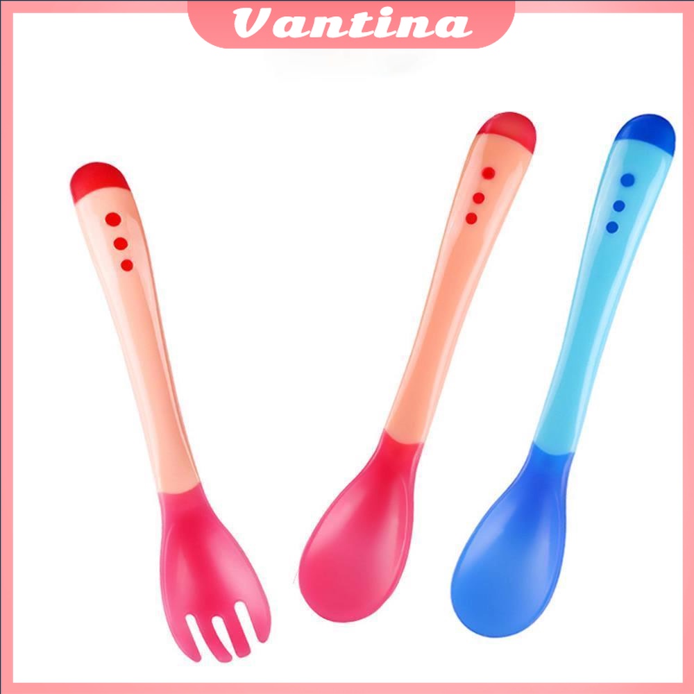 Jual Sendok makan bayi / sendok garpu Sensor Panas silikon / Peralatan Makan Bayi | Shopee Indonesia