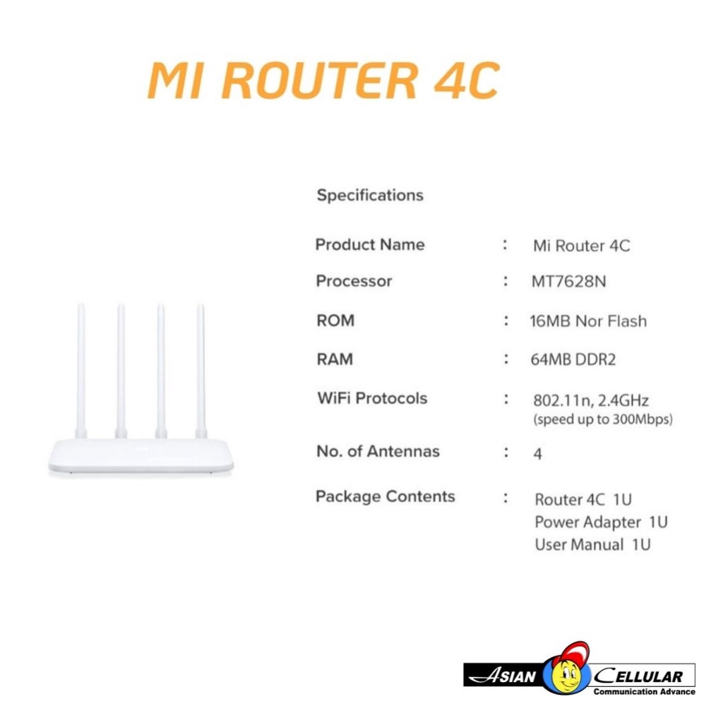 Jual Xiaomi Mi WiFi Router 4C Smart Router 2.4GHz 64MB 4 Antennas Original GARANSI RESMI TAM ...