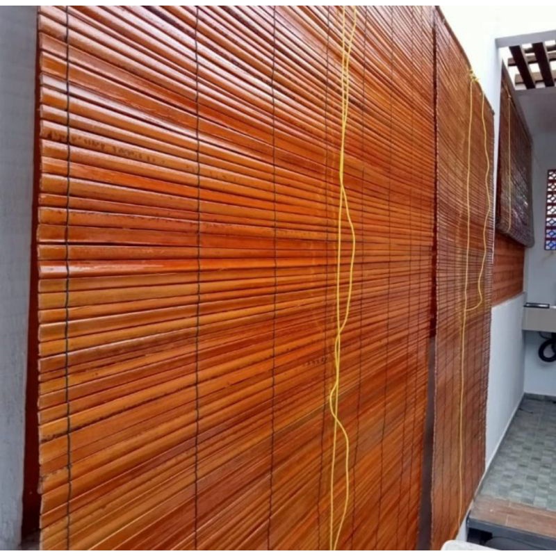 Jual Tirai krey bambu gulung outdoor termurah uk 2x2 full plistur +tali dan kerekan | Shopee ...