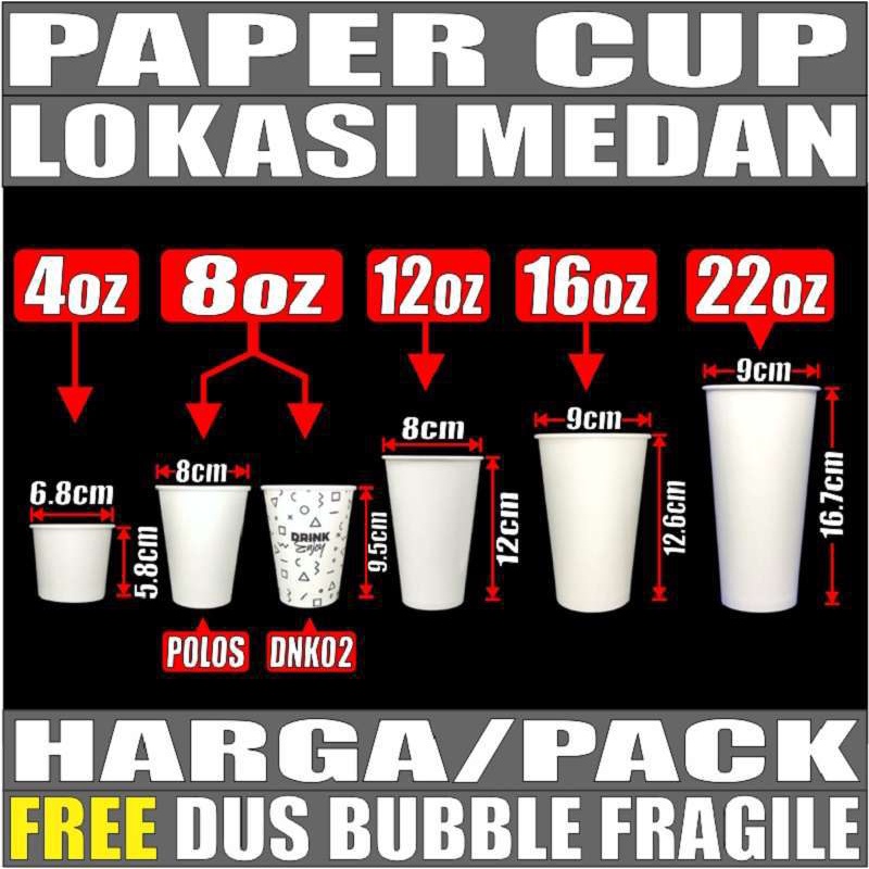 Jual Paper Cup Tebal 4oz 120ml 8oz 240ml 12oz 360ml 16oz 480ml 22oz 660ml Hot n Cold Per Pack ...