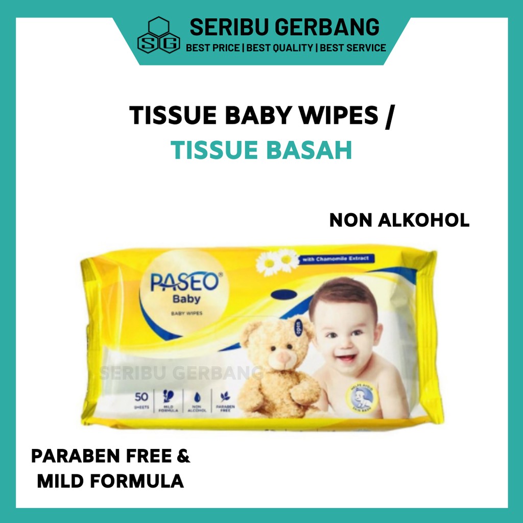 Jual 50PC TISSUE BASAH PASEO TISU BABY WIPES WET ANTISEPTIK NON ALKOHOL ...
