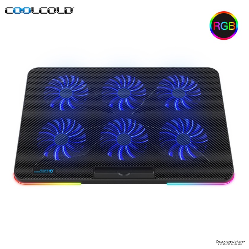 Jual COOLCOLD F5 RGB Laptop Cooler 6-fan Laptop Cooling Pad with RGB Light Effect USB 2 ports ...