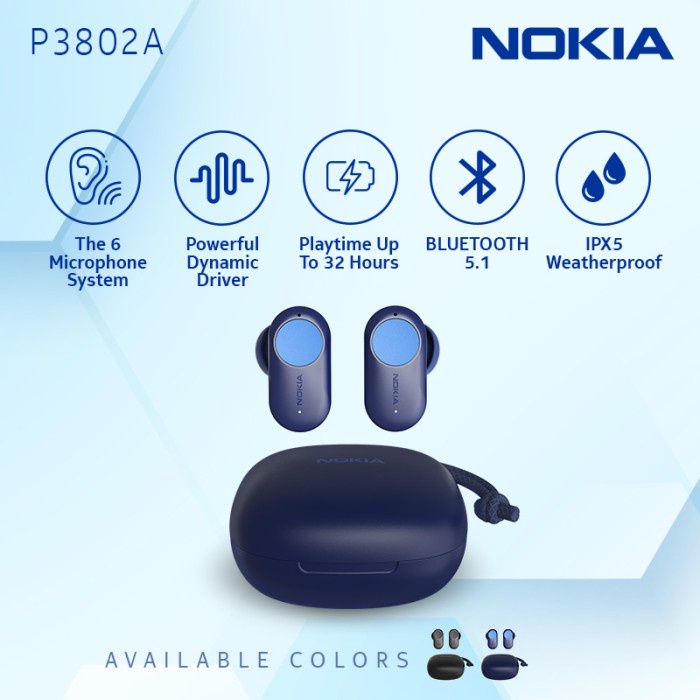 Jual NOKIA PRO TRUE WIRELESS TWS EARPHONES P3802A - BLUE | Shopee Indonesia