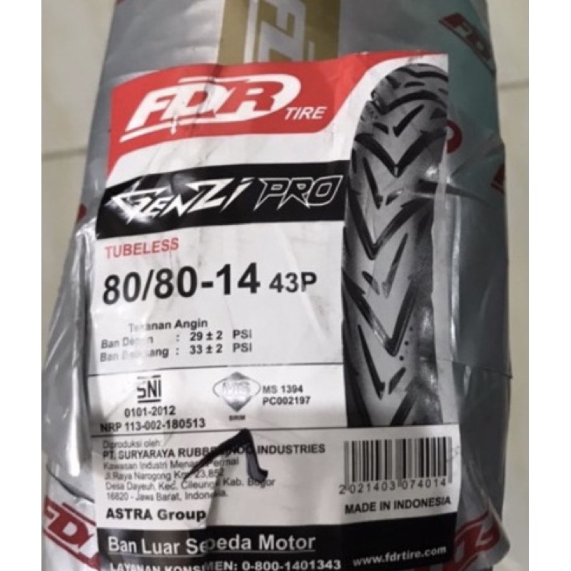 Jual Ban Motor FDR Genzi Pro 80/80 Ring 14, Tubeless | Shopee Indonesia