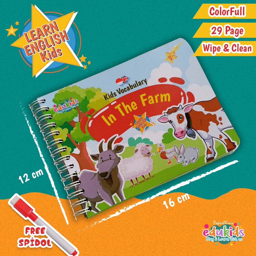 Jual Buku anak belajar mengenal hewan ternak mini book flash card wipe ...