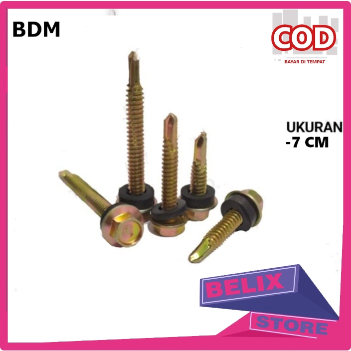Jual Sekrup roofing kuning/baut baja ringan 12x70 7cm (BDM) | Shopee Indonesia