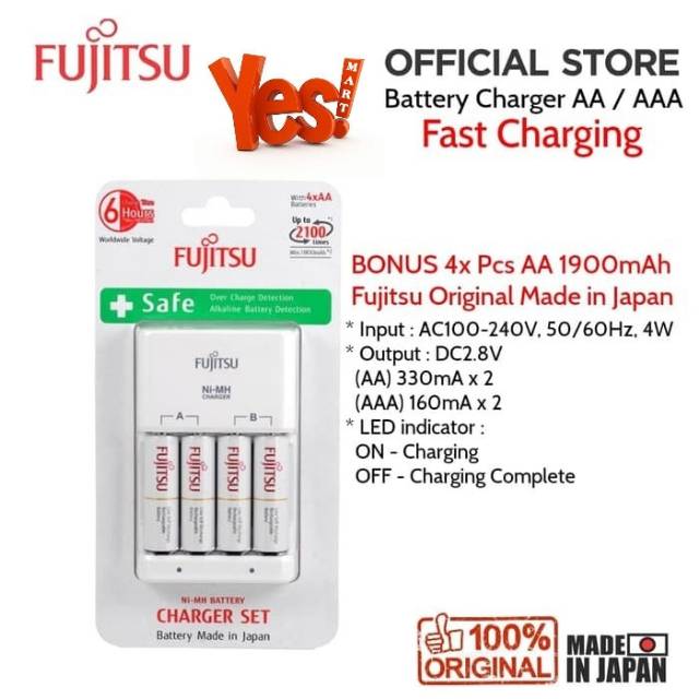 Jual Fujitsu Charger + 4pcs Battery AA Rechargeable Pack | Shopee Indonesia