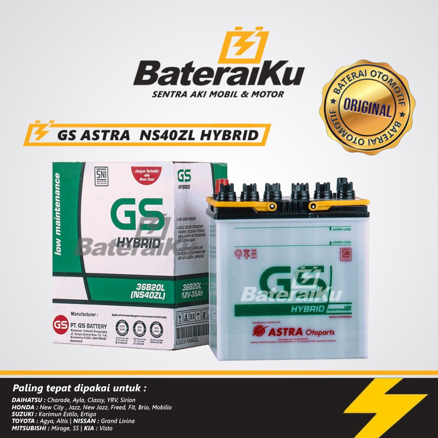 Jual Aki Mobil GS Astra NS40ZL Aki Hybrid Aki Basah Untuk Agya, Ayla, Honda Jazz, Brio, Calya ...