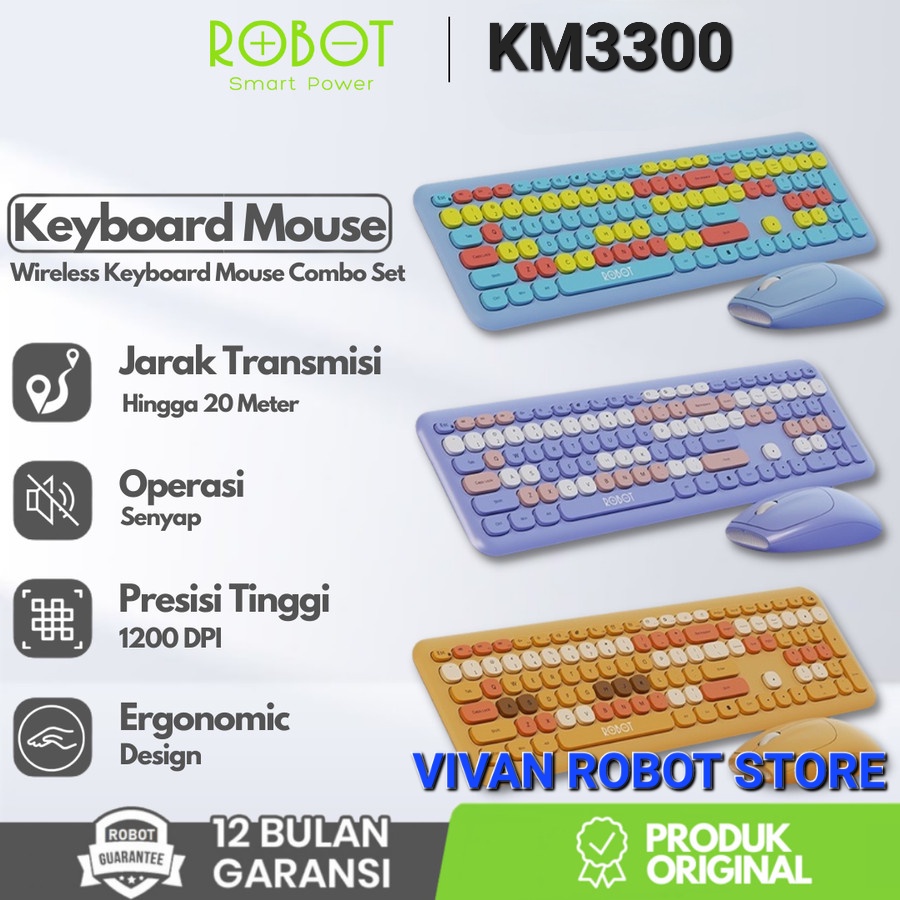 Jual Robot Km3300 Premium Set Wireless Mouse And Keyboard Combo Silent Click Shopee Indonesia