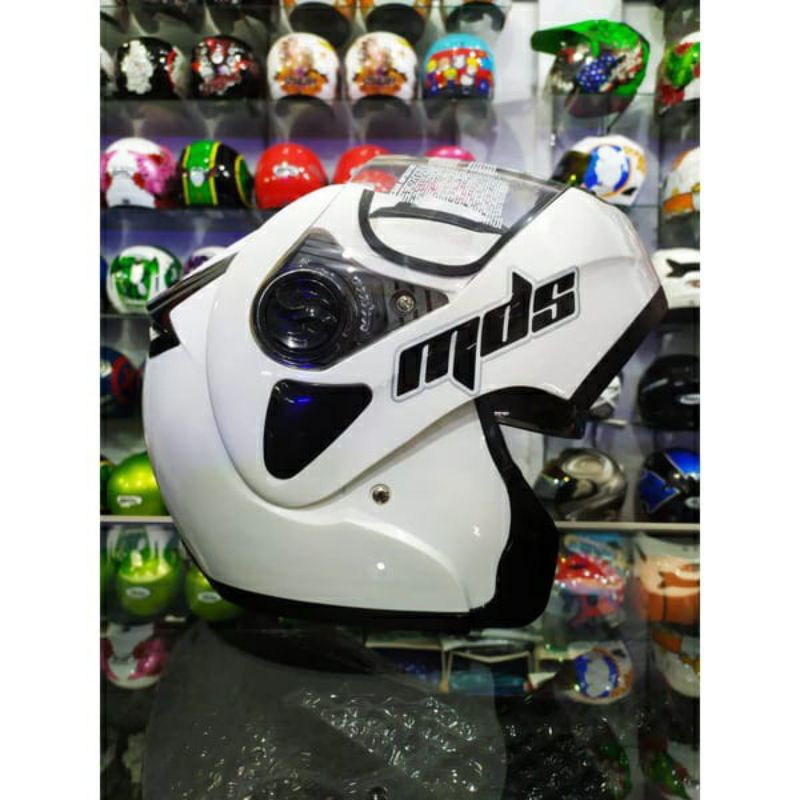 Jual HELM MDS PRO RIDER SOLID WHITE PUTIH MODULAR DOUBLE VISOR| mds pro ...