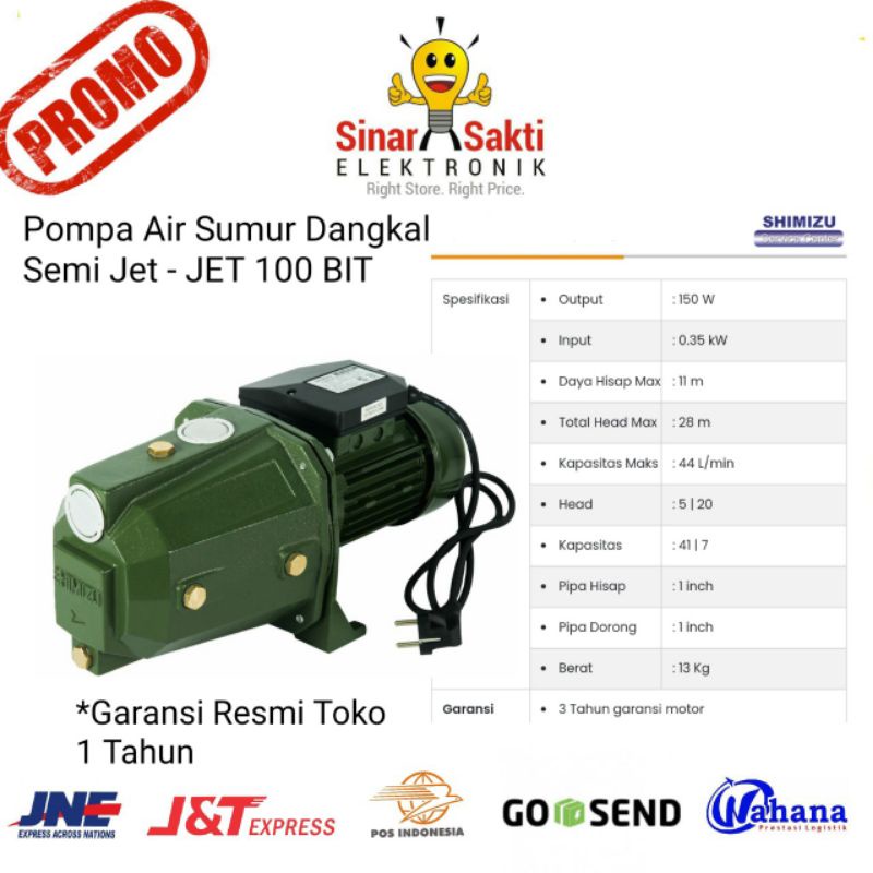 Jual Pompa Air Shimizu JET 100 Bit Semi Jet Pump JET100 Jet100Bit Garansi | Shopee Indonesia