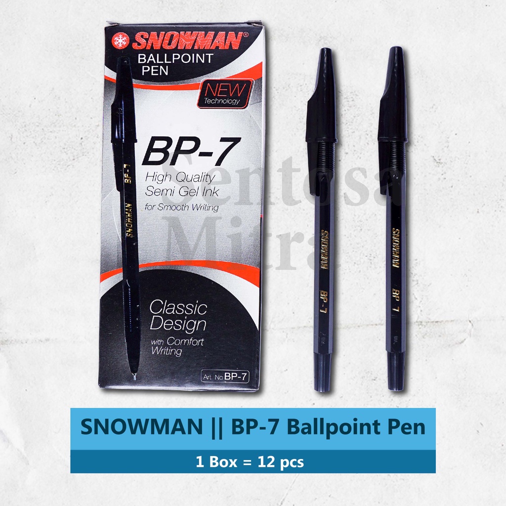 Jual Pulpen Snowman Semi Gel Ink BP-7 BP7 Tinta Warna Hitam Biru dan ...