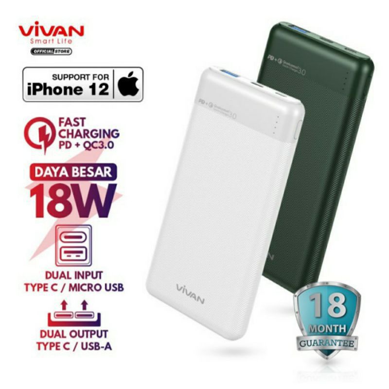 Jual Powerbank Vivan VPB-M10 PD + QC3.0 18W PB 10000mAh 2 Output USB- A ...