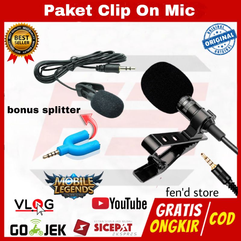 Jual Paket Clip On Mic Microphone + Jack Splitter U 3,5 mm Klip on ...