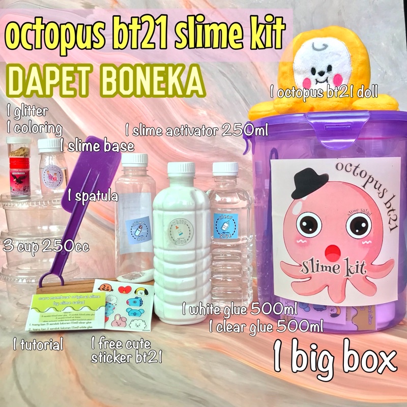 Jual slime kit octopus bt21 kit | bahan slime bt21 kit | slime kit ...