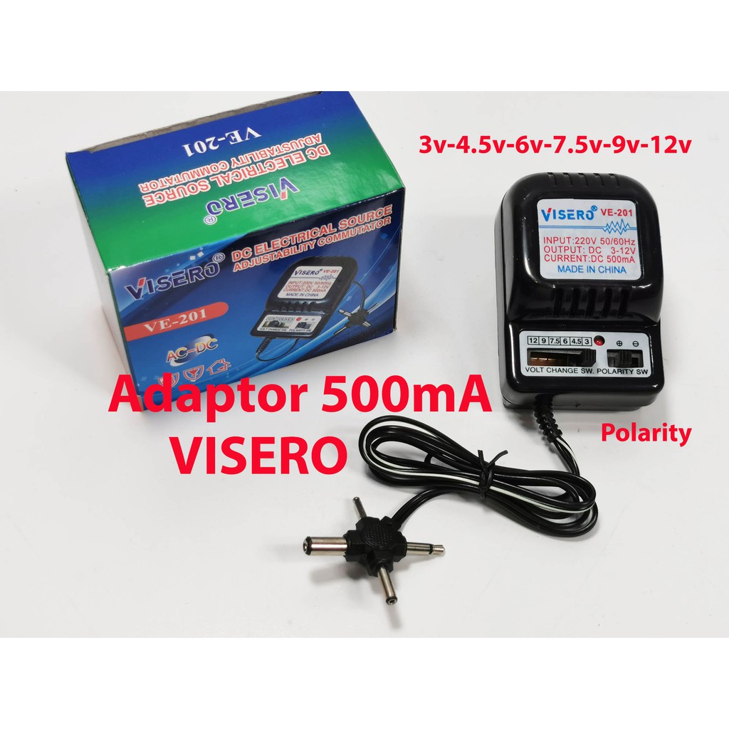 Jual Adaptor 500mA VISERO 3v-4.5v-6v-7.5v-9v-12v ( Multi output DC ...