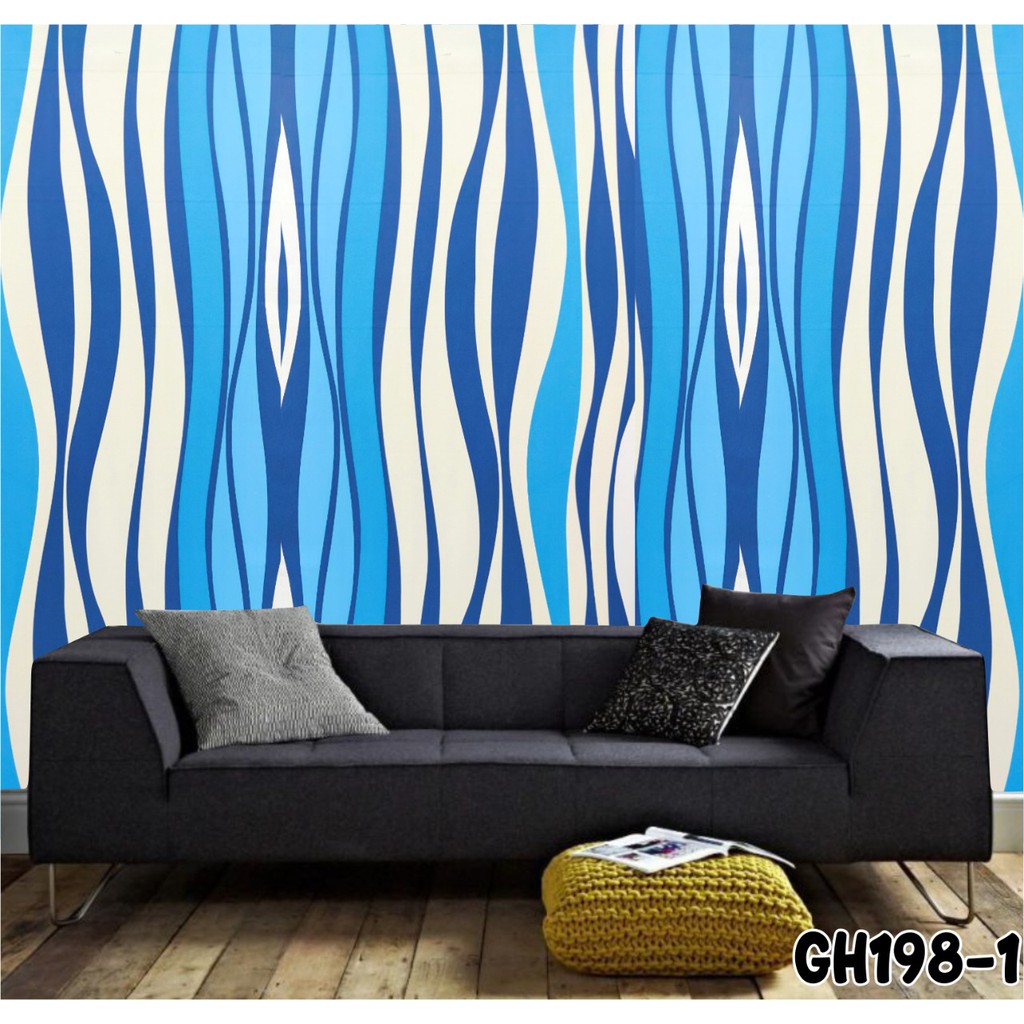 Jual Wallpaper Wall Stiker Dinding Motif Salur Garis Biru Cream Ukuran