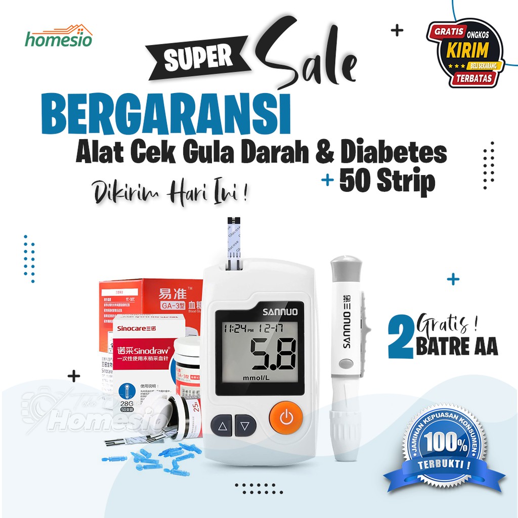 Jual Alat Tester + 50 Strip Cek Gula Darah Diabetes Blood Glucose Sugar ...