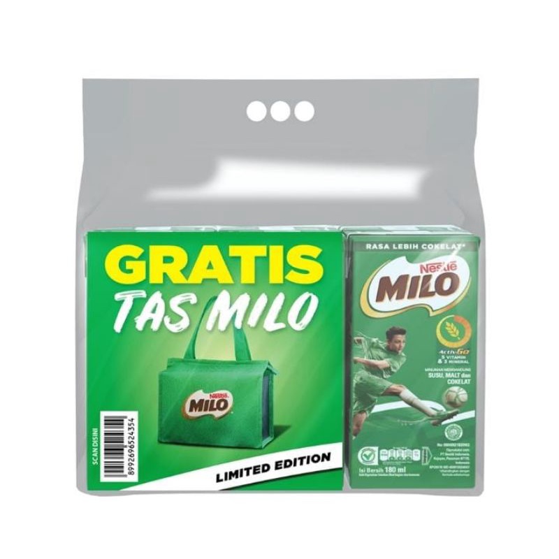 Jual MILO Activ-Go Susu UHT Pack 6 x 180 ml GRATIS Tas Milo LIMITED EDITION | Shopee Indonesia
