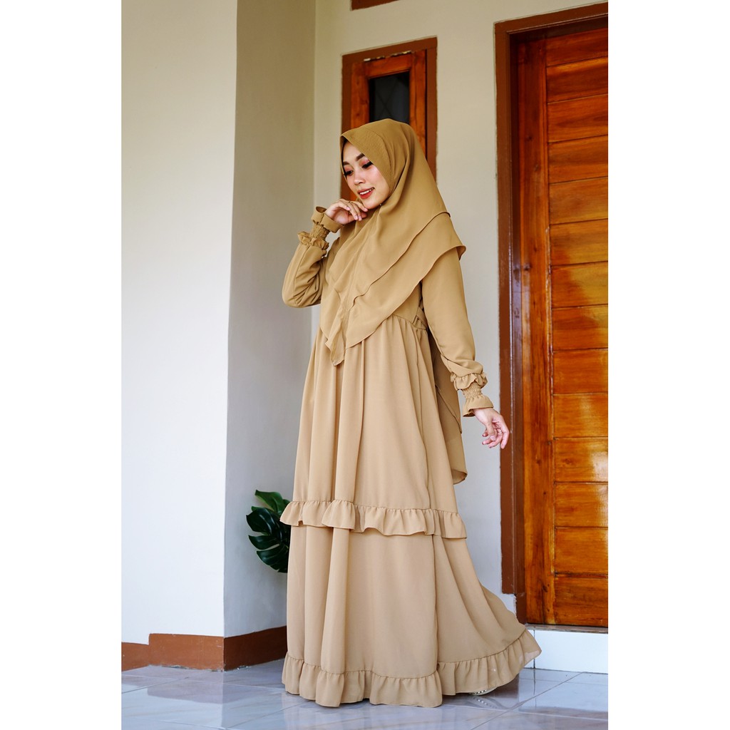 Jual Gamis Ceruty Baby Doll + Furing Set Khimar Ceruty B.Doll 2 Layer / Gamis Polos Set / Gamis ...