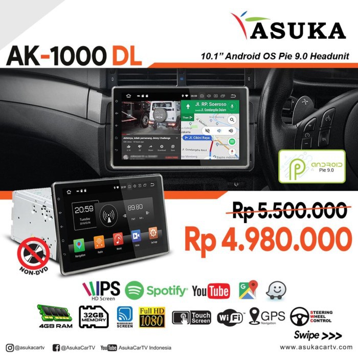 Jual Headunit Android 10 inch Universal Asuka AK 1000 DVD produk ...