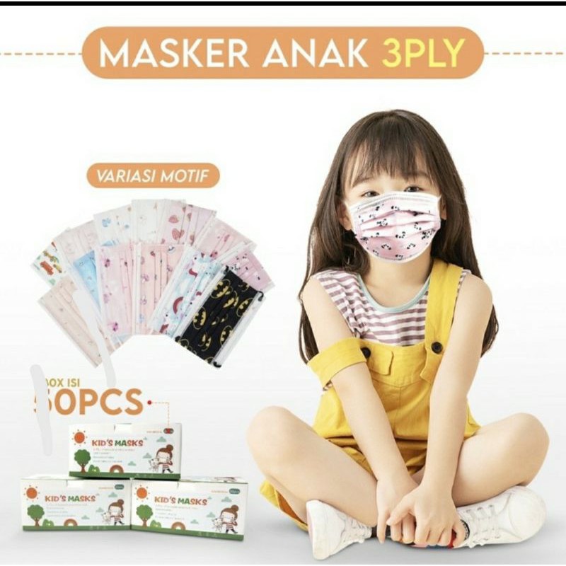 Jual Masker Anak 3ply / Masker Anak motif 3ply (50pcs) | Shopee Indonesia