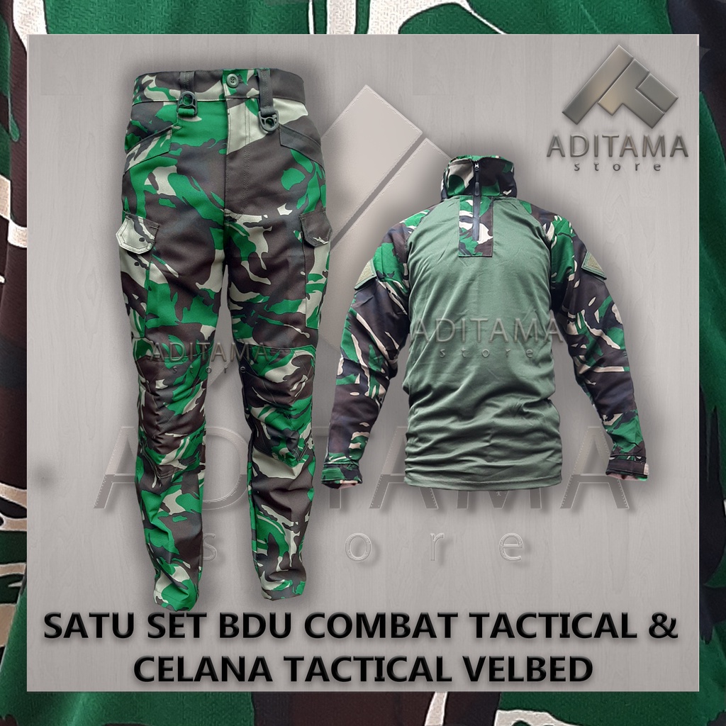 Jual SERAGAM SETELAN SATU SET BAJU KAOS BDU COMBAT TACTICAL CELANA PANJANG VELBED OUTDOOR ...