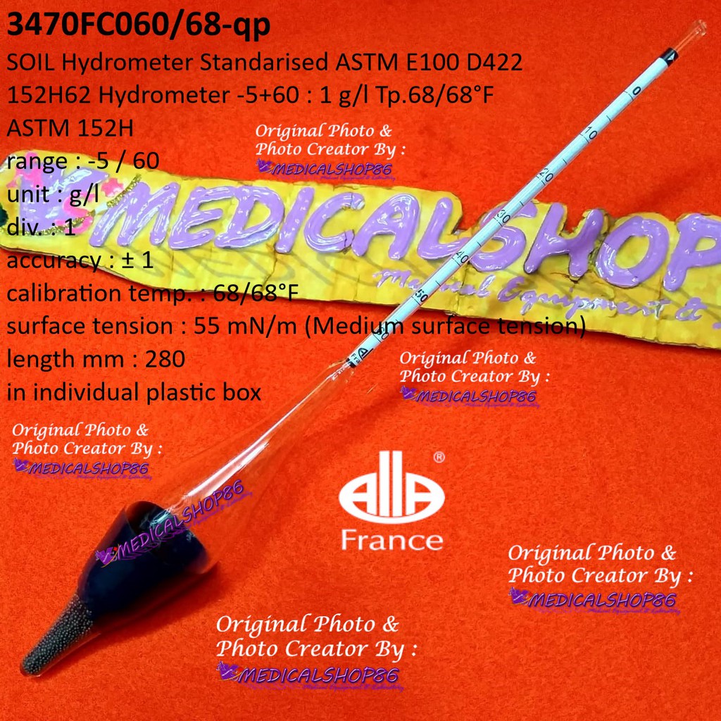 Jual Soil Hydrometer ASTM 152H62 E100 D442. ALLA FRANCE cat 3470FC060 ...