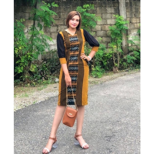 Jual ( READY STOCk ) dress tenun - dres tenun etnik - baju tenun wanita modern - baju kerja ...