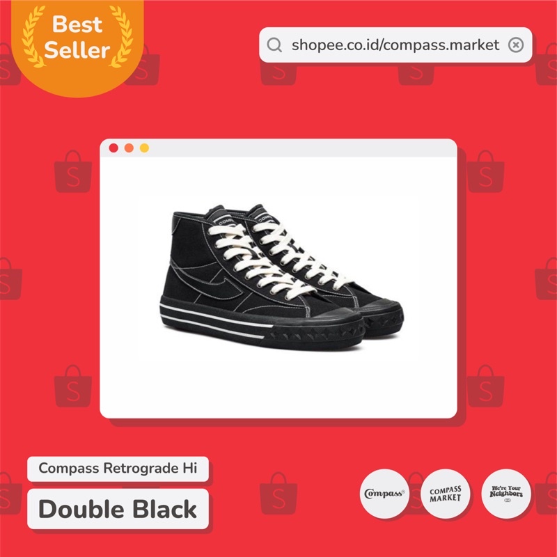 Jual SEPATU COMPASS RETROGRADE HIGH DECON DOUBLE BLACK | Shopee Indonesia