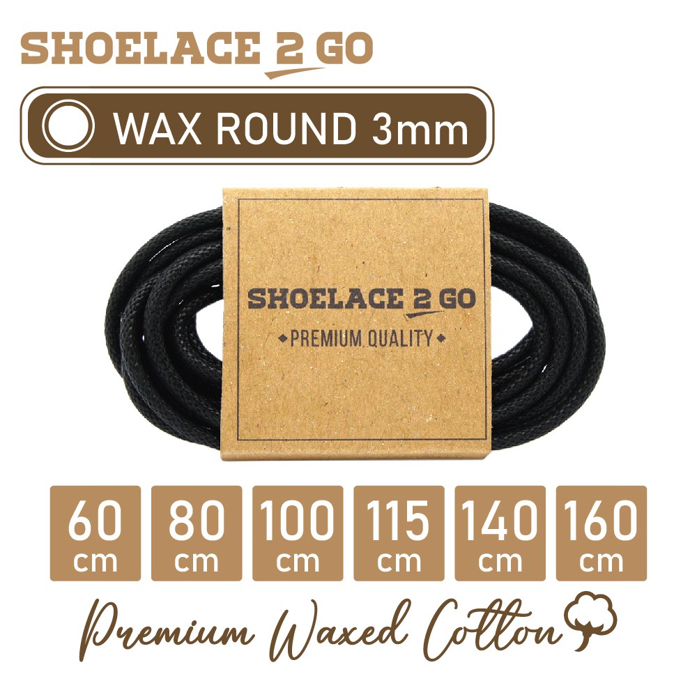 Jual SHOELACE 2 GO PREMIUM TALI SEPATU LILIN WAX BULAT ROUND - WR3 - B1 - BLACK - 3MM - 60CM ...