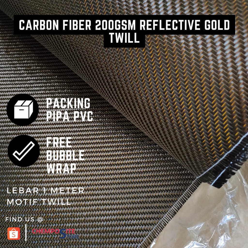 Jual serat carbon fiber GOLD reflective metalic TWILL 200Gsm L 1m ...