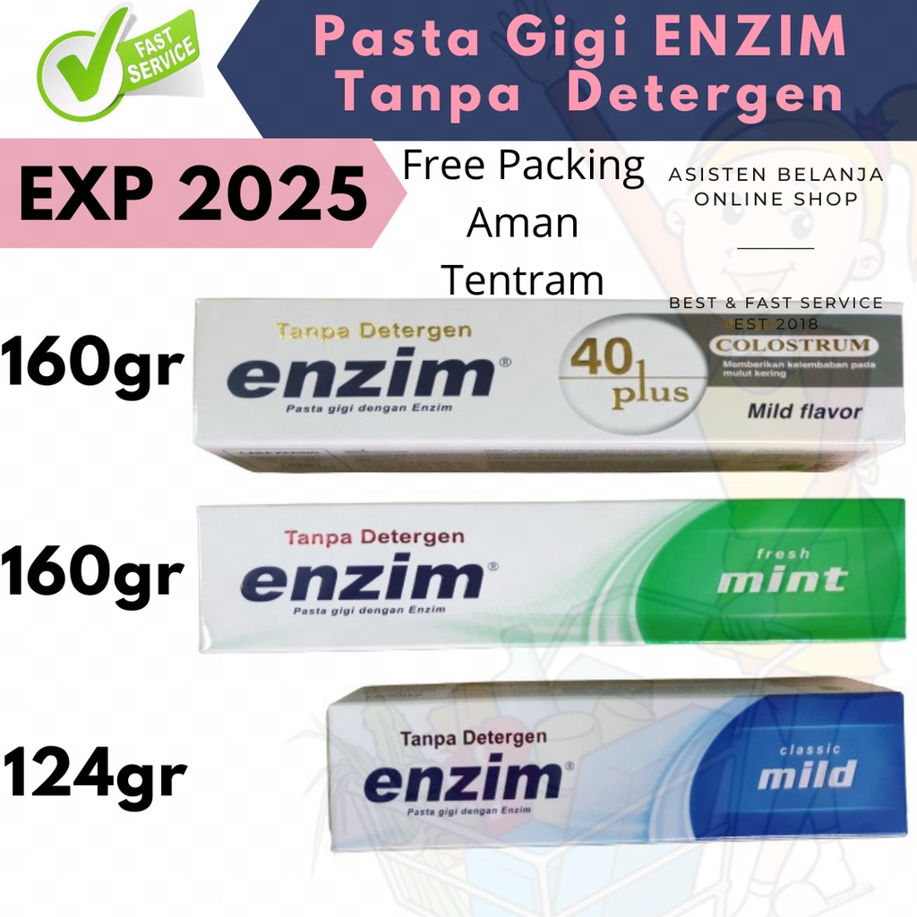 Jual Odol Enzim Classic Mild 124g Biru , Fresh Mint 160gr Hijau , 40 ...