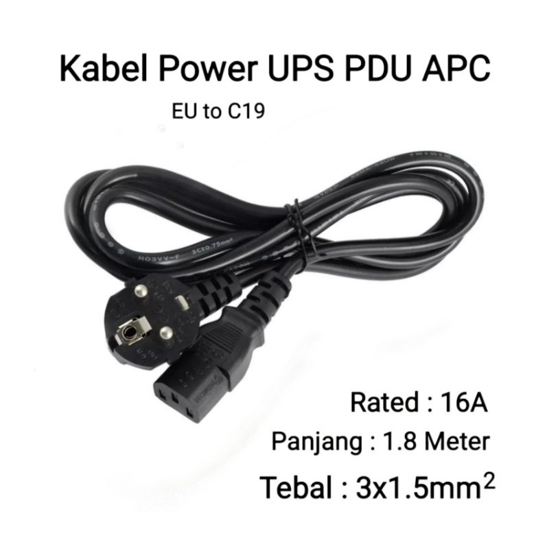 Jual c19 female kabel power cord apc UPS pdu ats eu plug 16A schuko iec ...