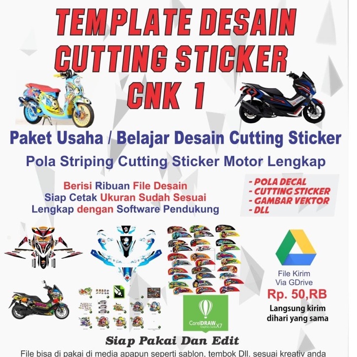 Jual Template Desain Cutting Sticker CNK1 decal pola striping motor ...