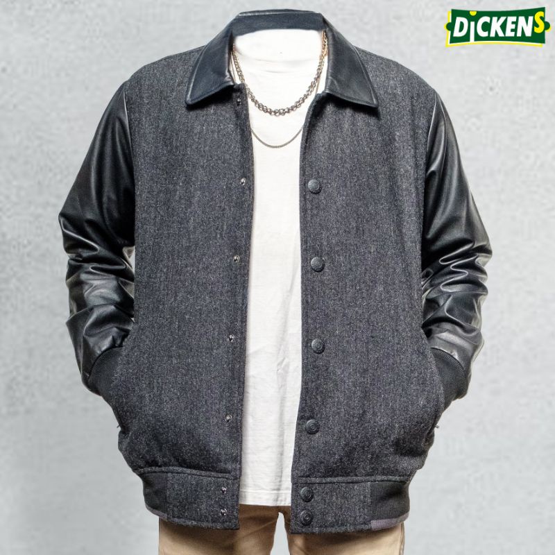 Jual DICKEN'S BLACK VARSITY JACKET WITH GENUINE LEATHER | Shopee Indonesia