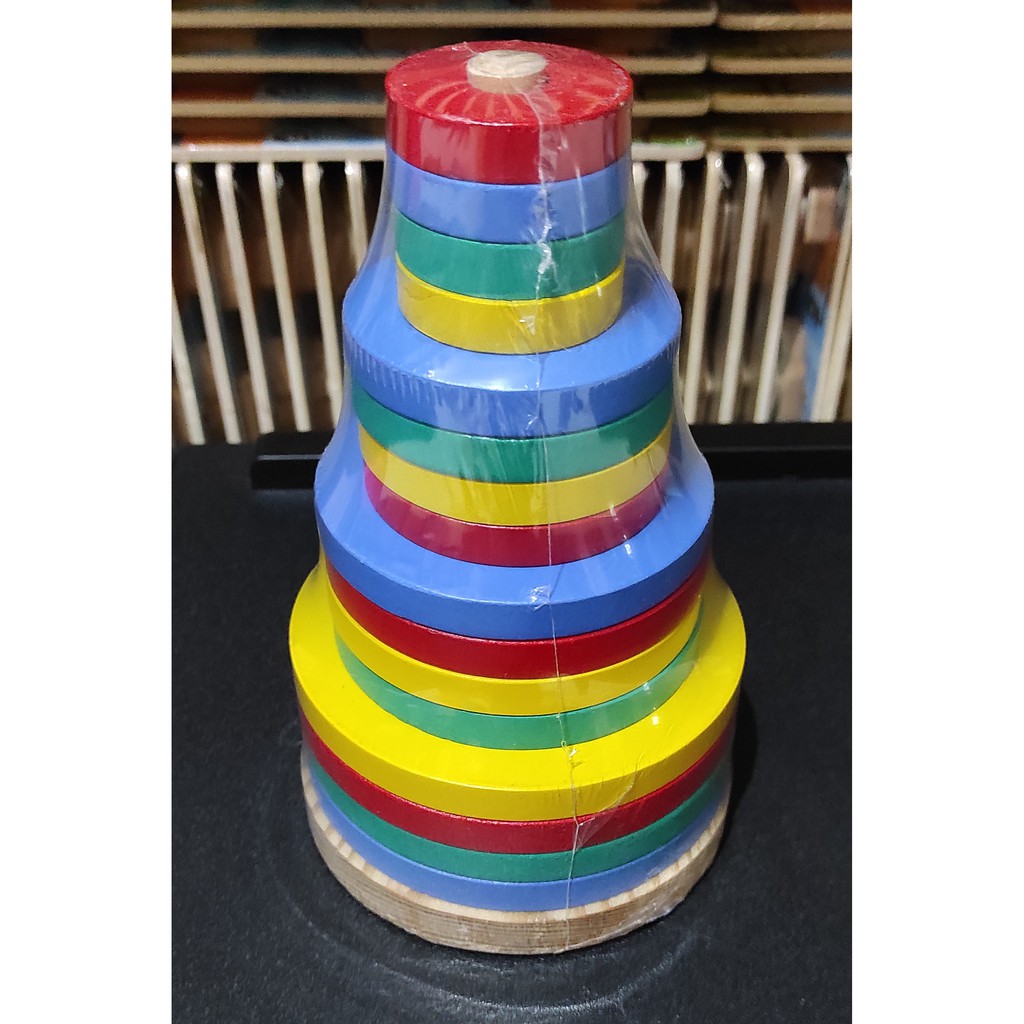 Jual menara pelangi bulat menyusun menumpuk balok warna warni bentuk ...