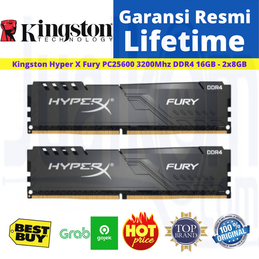 Jual Ram DDR4 Kingston HX432C16FB3K2 Hyper X Fury Black 16GB (2x8GB) PC 3200 | Shopee Indonesia