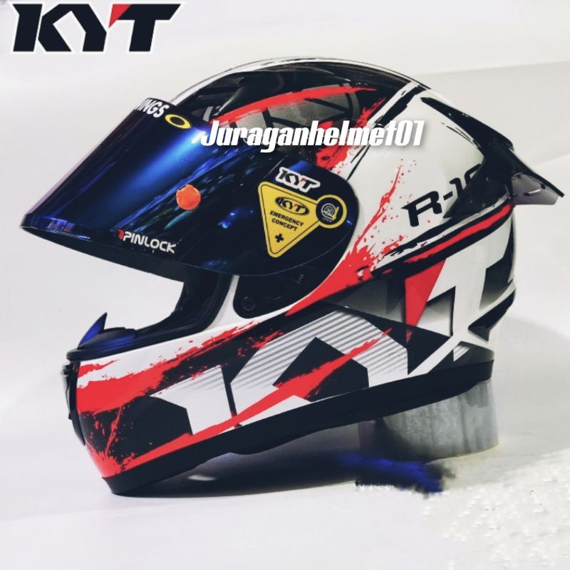 Jual helm full face KYT r10 paket ganteng seri 2 black white red ...