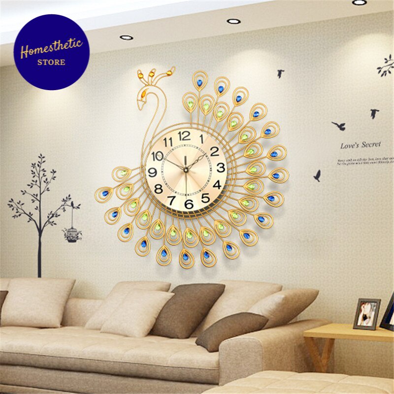 Jual Jam Dinding Gold Mewah Elegant Quartz Clock Diamond Peacock Luxury ...