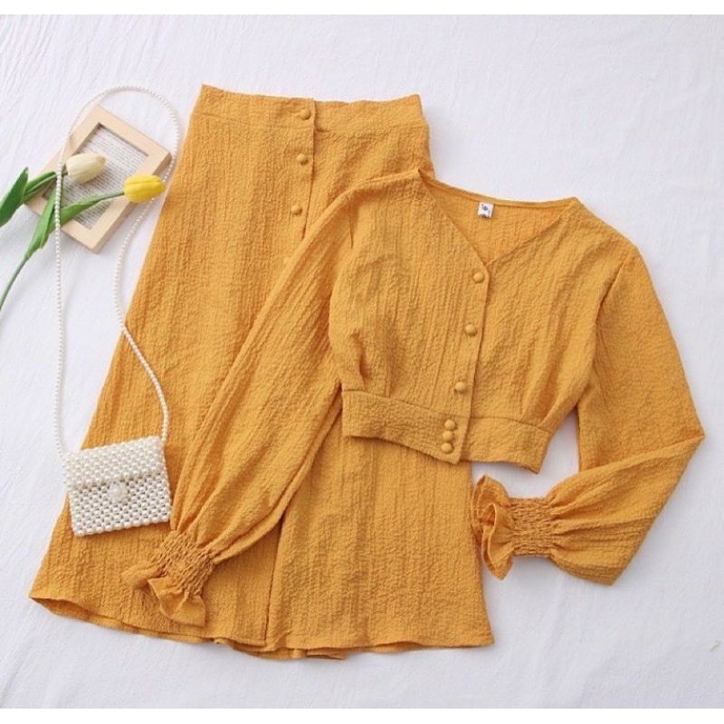 Jual Selbi Oneset Rok + Blouse Outfit Korean Style Bubble Crepem ...