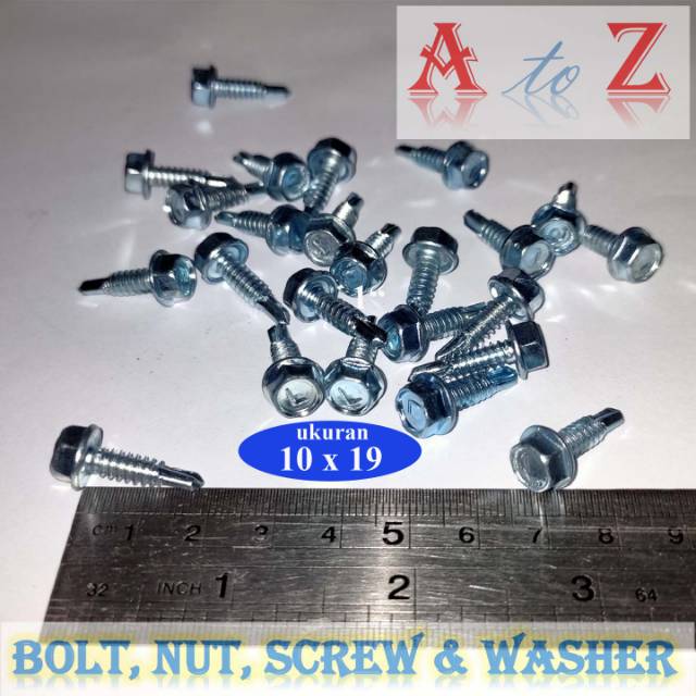 Jual Baut baja ringan (L) 10 x 19 mm (100pcs)/atap/skrup/sekrup taso/driling/roofing 10 x 19mm ...