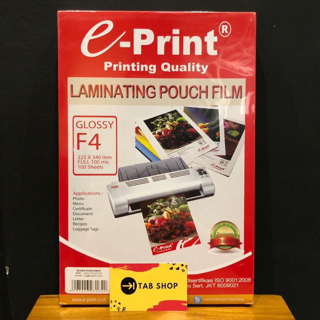 Jual TAB SHOP - EPRINT LAMINATING POUCH F4 100 MIC 100 SHEETS - E-PRINT ...